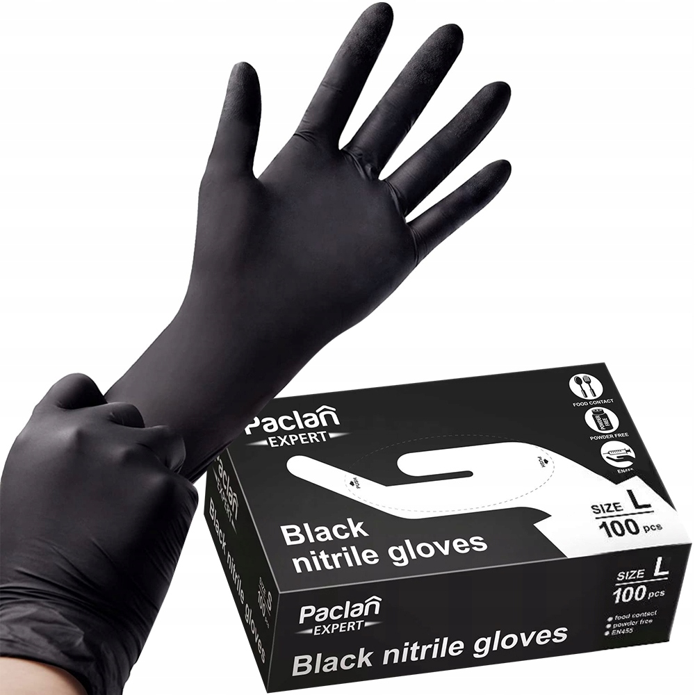 Paclan Rękawiczki Jednorazowe Czarne Rozmiar L 100szt Rękawice Nitrylowe (5900942137923) • Cena ...