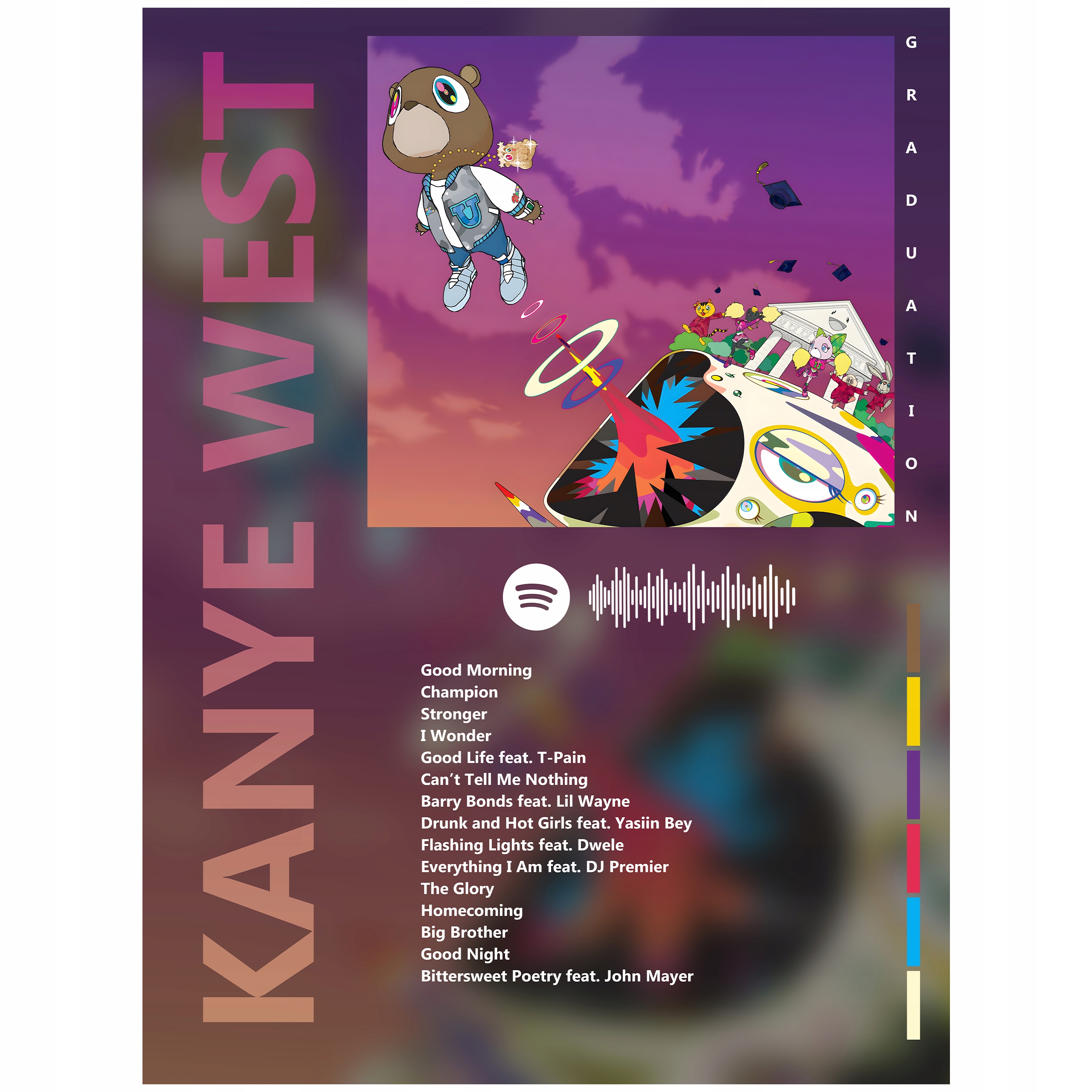 Plakat 80x60 okładka albumu Ye Kanye West GRADUATION raper takashi ...