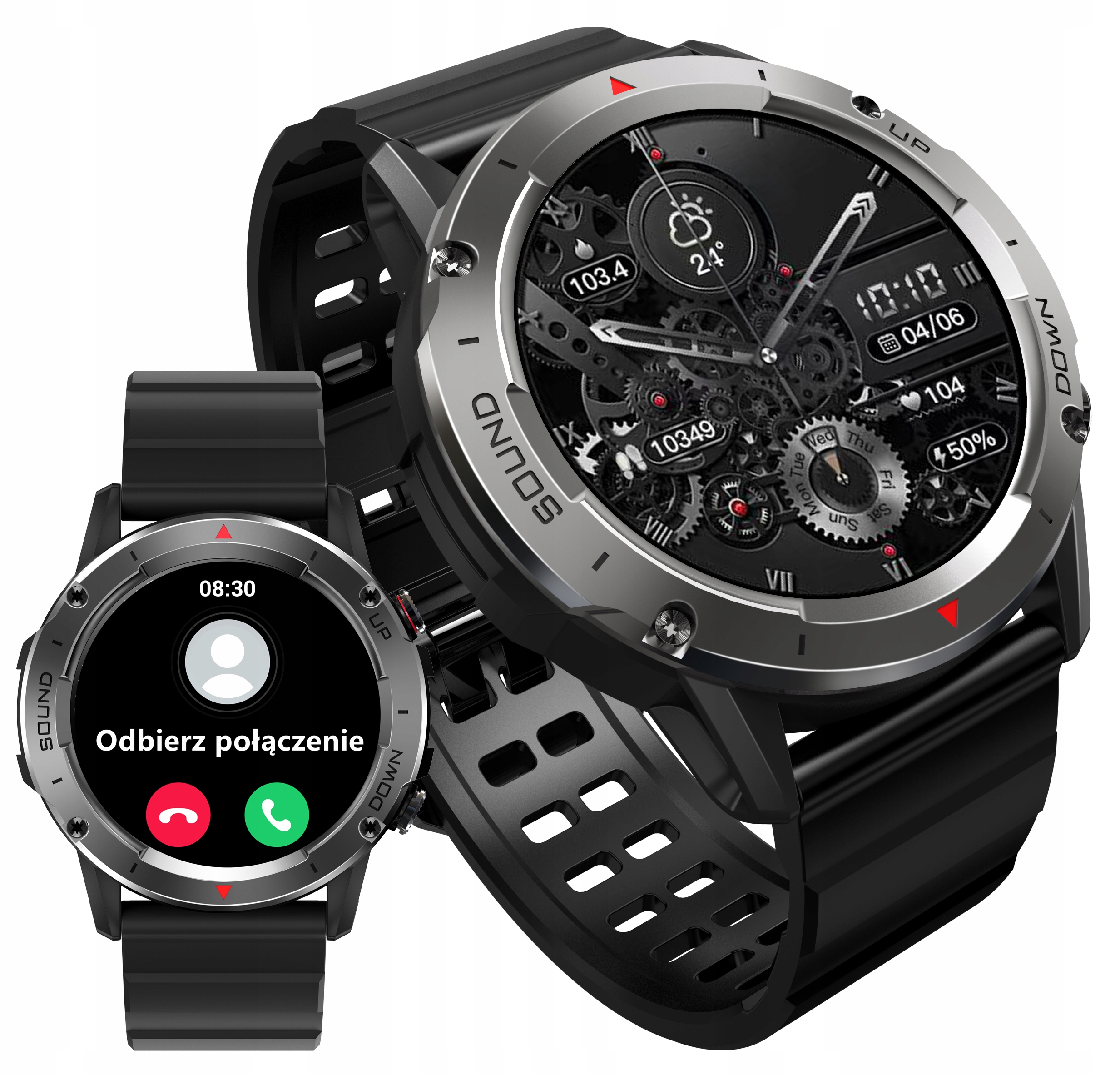 ZEGAREK MĘSKI SMARTWATCH CIŚNIENIOMIERZ WODOODPORNY 400mah ROZMOWY POL ...