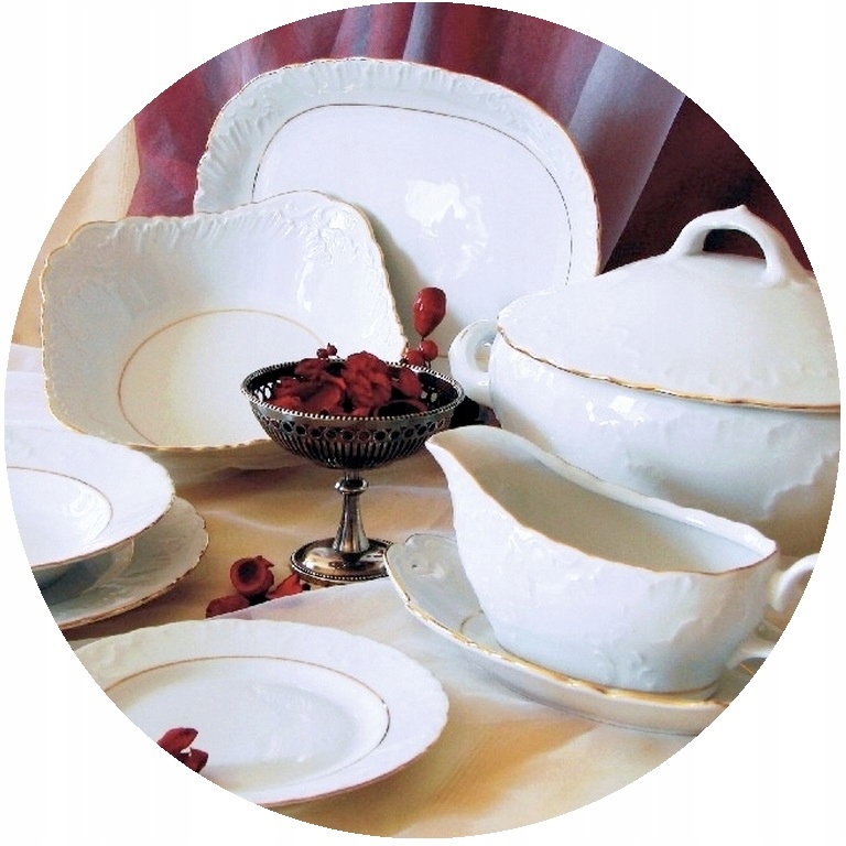 3604 SERWIS OBIADOWY 6/27 Złota Linia ROCOCO PORCELANA PFP ĆMIELÓW ...