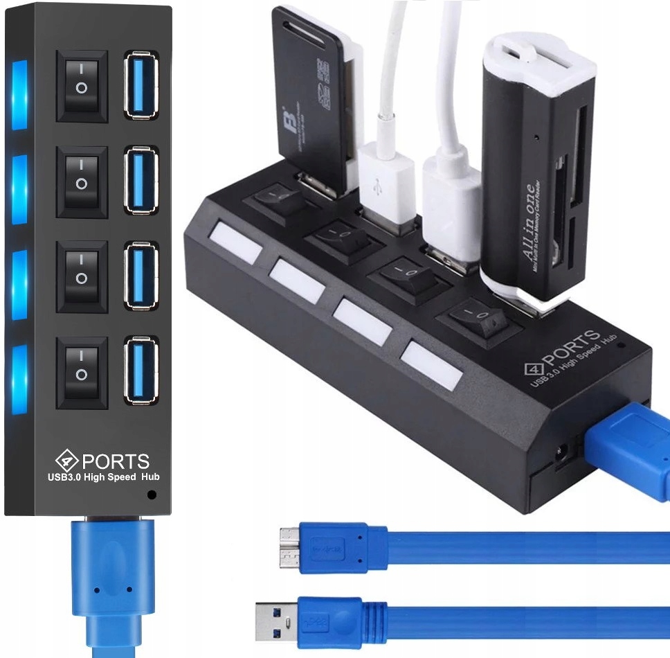 Hub Usb 3.0 4 Porty X4 Rozgałęźnik Rozdzielacz w Huby USB i rozdzielacze - Komputery - Allegro.pl