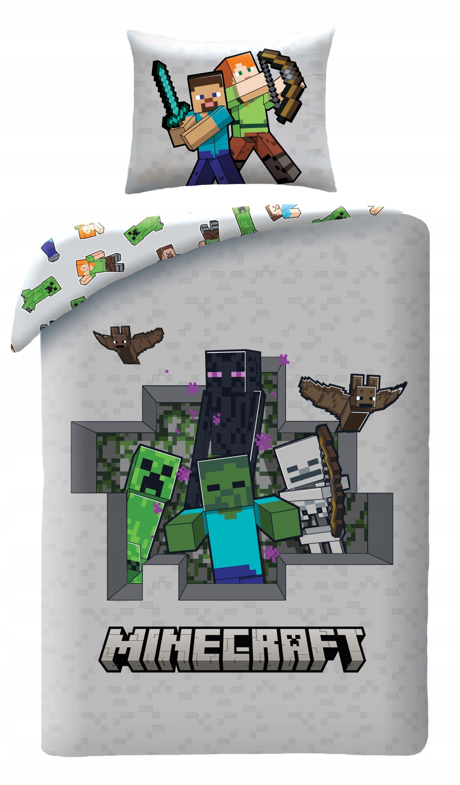 POŚCIEL 140x200 MINECRAFT ALEX STEVE CREEPER SKELETON ENDERMAN ...