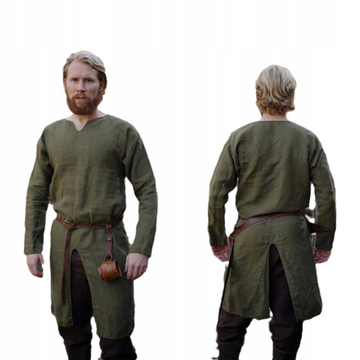 Średniowieczna lniana tunika wojownika Kostium Tabad R. (4005507147841 ...