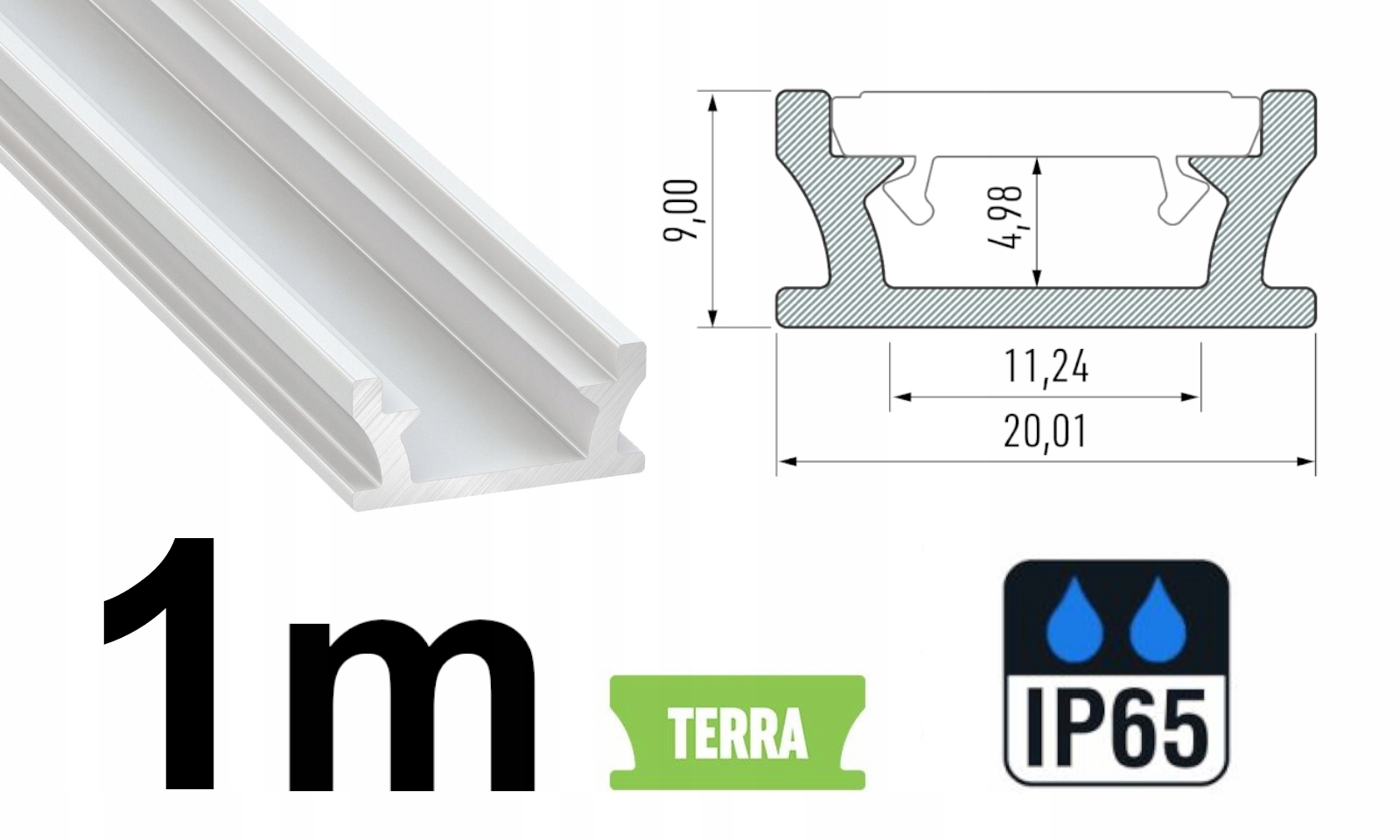 PROFIL LED WODOODPORNY IP65 DO TAŚMY LED BIAŁY 1m • Cena, Opinie ...