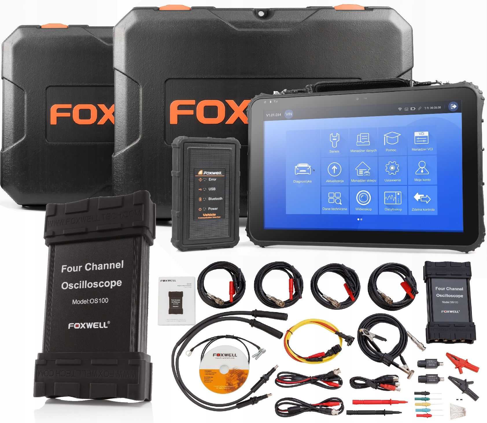 TESTER DIAGNOSTYCZNY FOXWELL GT90 + OSCYLOSKOP 4 kanałowy FOXWELL OS100 ...