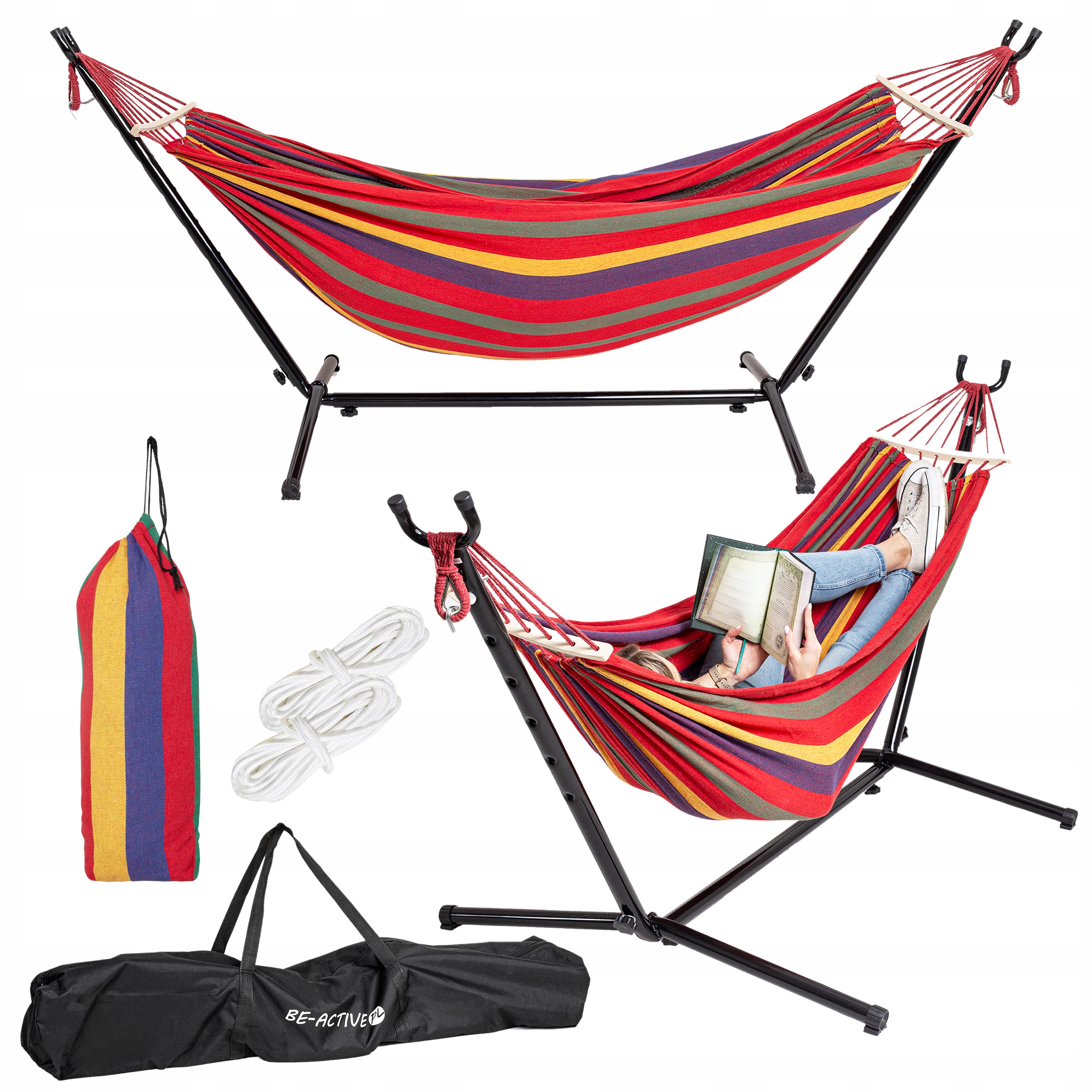 HAMAK ZE STOJAKIEM OGRODOWY DWUOSOBOWY 200 KG STELAŻ DO HAMAKA MOCNY ...