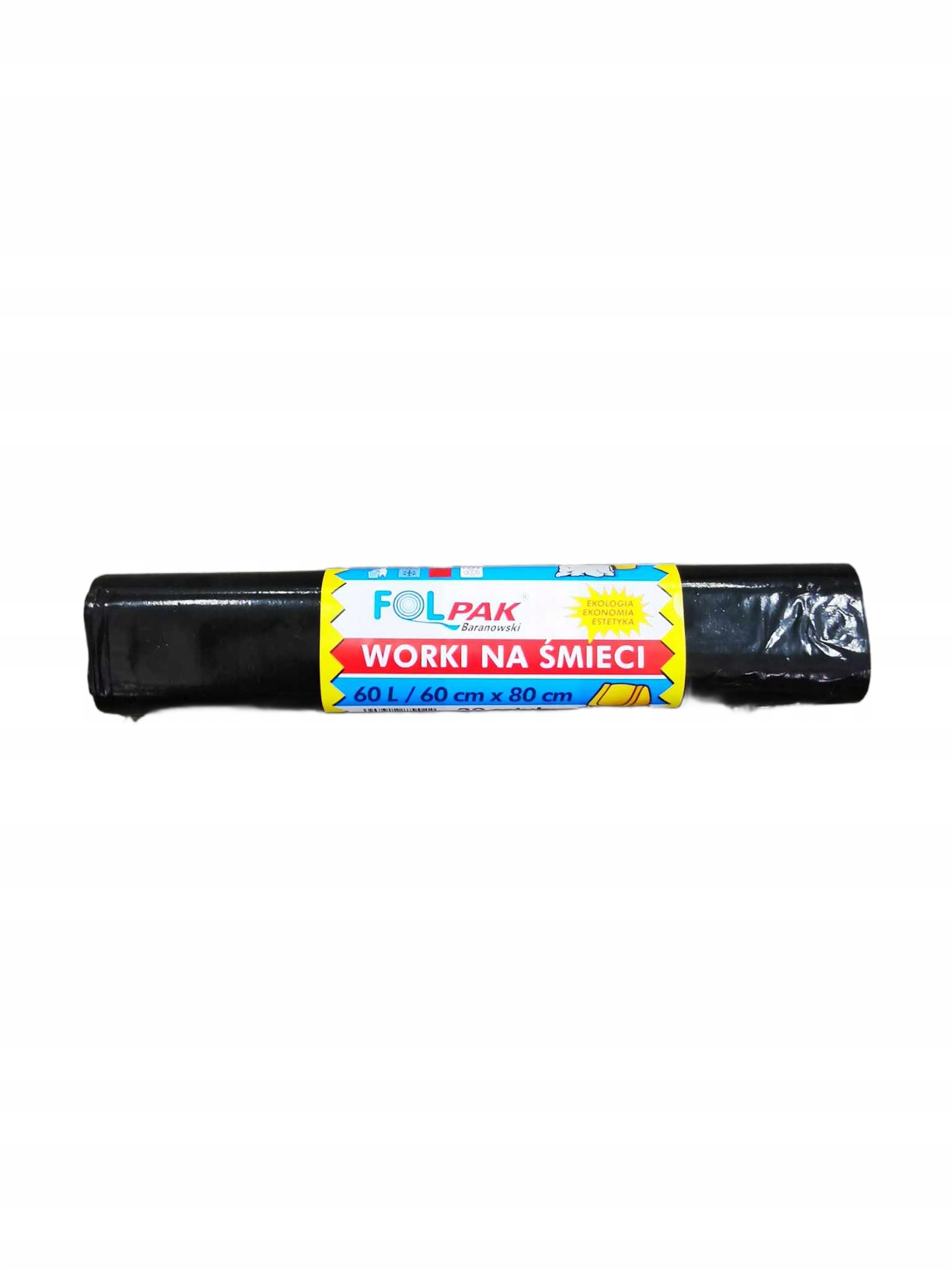 Worki na śmieci 60l A'20 mocne FOLPAK (60cmx80cm) - czarne ...