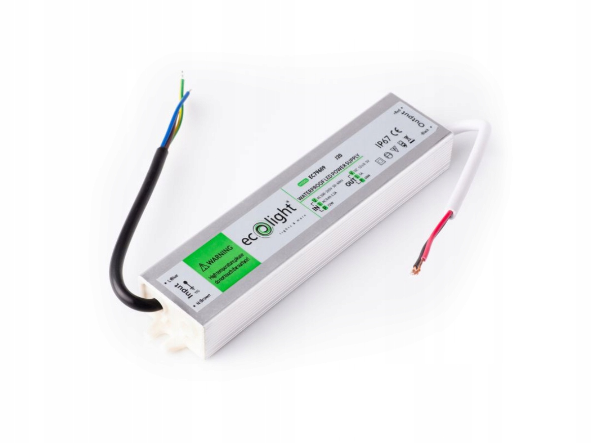 Zasilacz LED 60W 5A 12V IP67 Hermetyczny Transformator Meblowy do Taśm ...