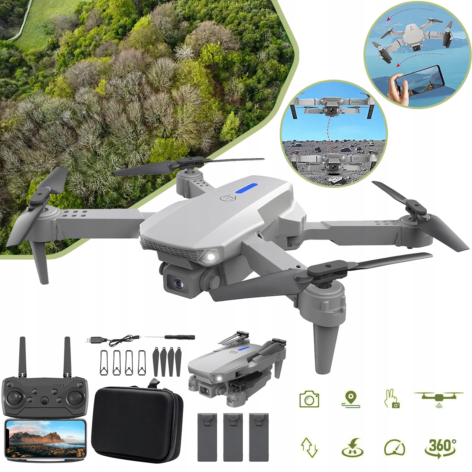 DRON 4K KAMERĄ WIFI ZABAWKA FUNKCJA ZAWISU TRYB HEADLESS APLIKACJĄ ...