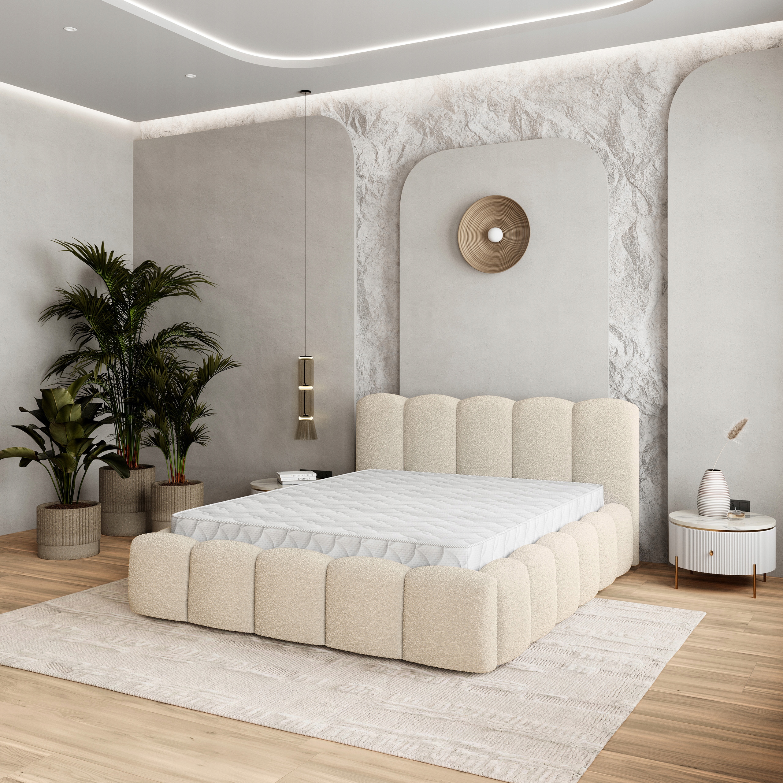 Łóżko podwójne tapicerowane Masseno 140x200 krem (5904741844235) • Cena ...