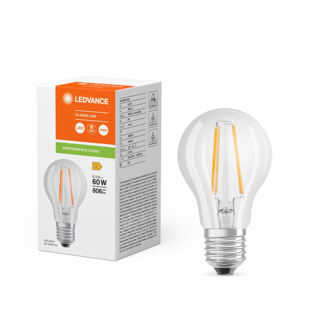 Żarówka LED A60 E27 6,5W = 60W 806lm 4000K Neutralna FILAMENT LEDVANCE (4099854062667) • Cena ...
