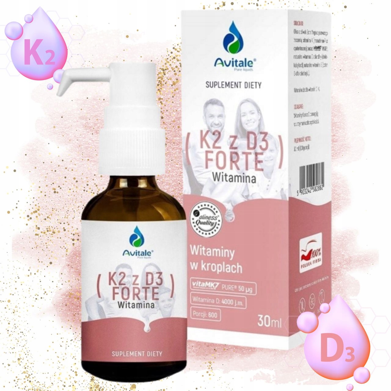 ALINESS Avitale WITAMINA K2 MK-7 + D3 FORTE krople Zdrowe Kości Mocne ...