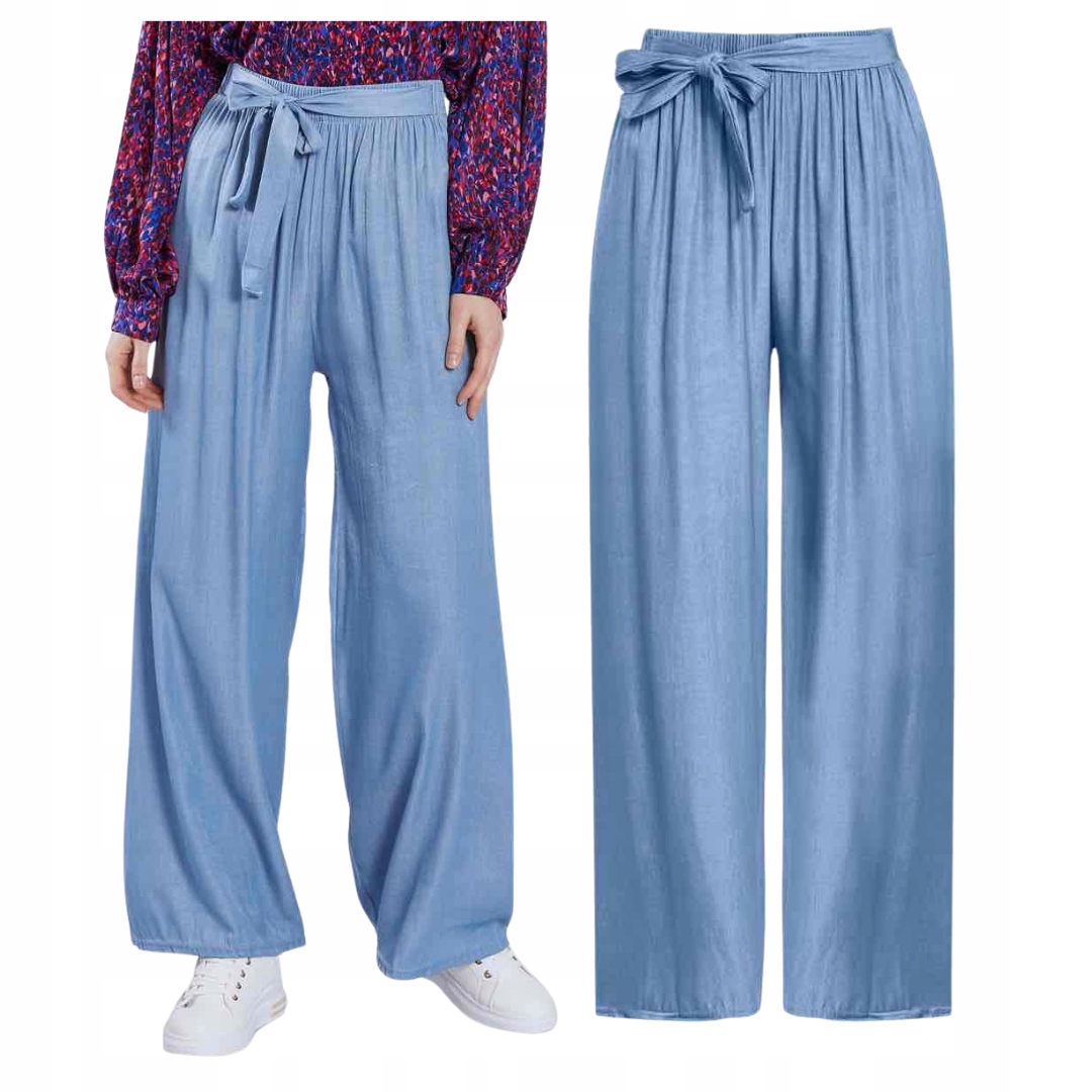 W839 JASNE NIEBIESKIE SPODNIE SZEROKIE wide leg damskie LUŹNE 40 42 L ...