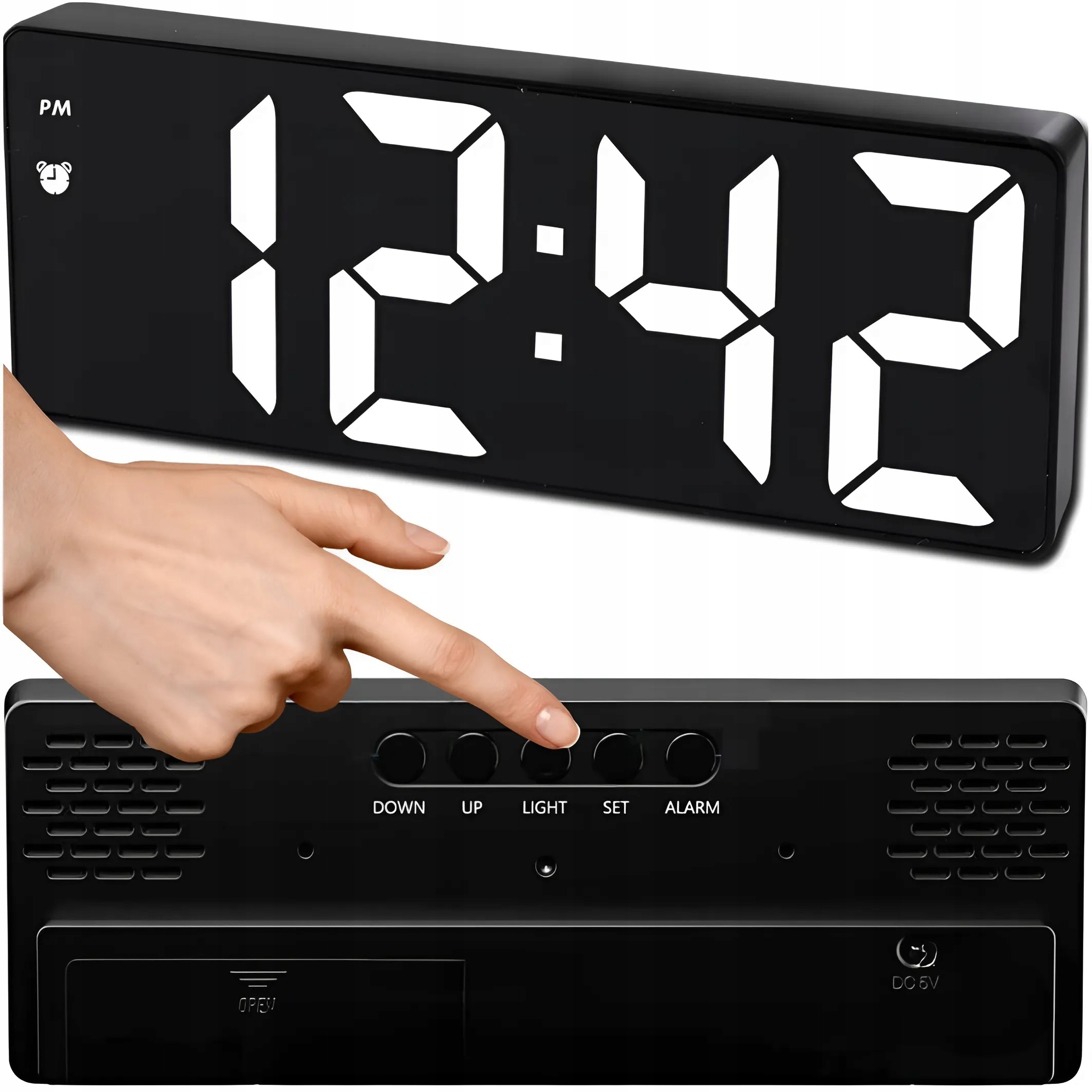 ZEGAR ELEKTRONICZNY CYFROWY LED ZEGAREK BUDZIK TERMOMETR STOJĄCY+ KABEL ...