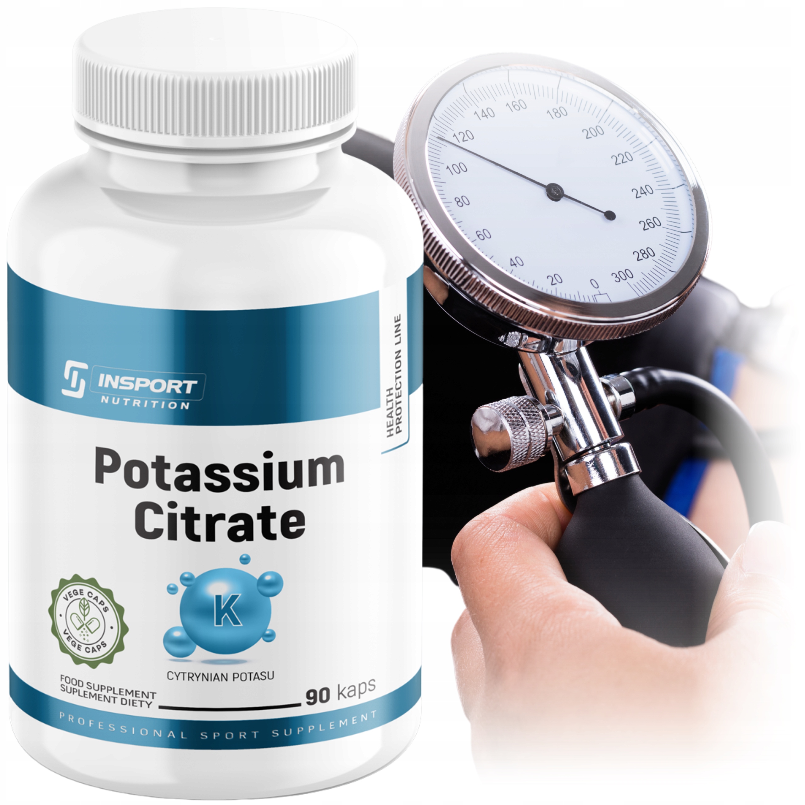 POTAS Cytrynian POTASU 1000mg 90 kap CIŚNIENIE KRWI Mięśnie Serce ...