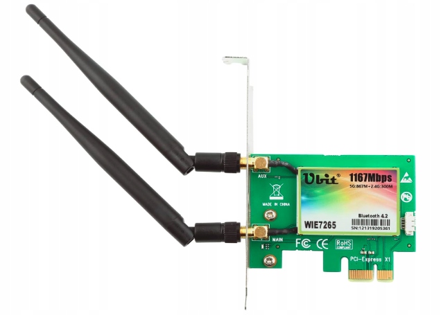 Ubit WIE7265 AC1167Mbps Bluetooth 4.2 kártya + WiFi antenna ...