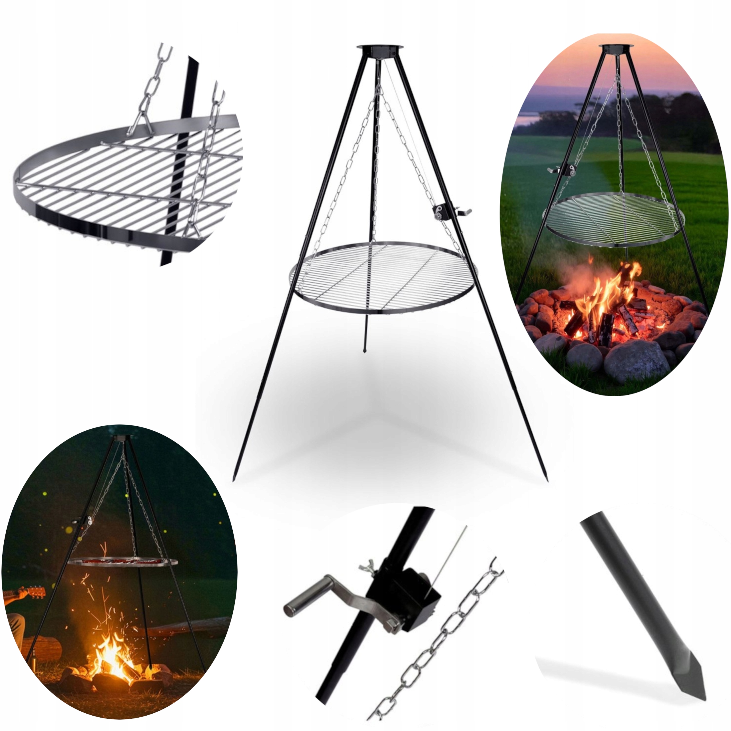 PALENISKO OGRODOWE TRÓJNÓG STALOWY GRILL NA OGNISKO RUSZT 80CM DUŻE ...