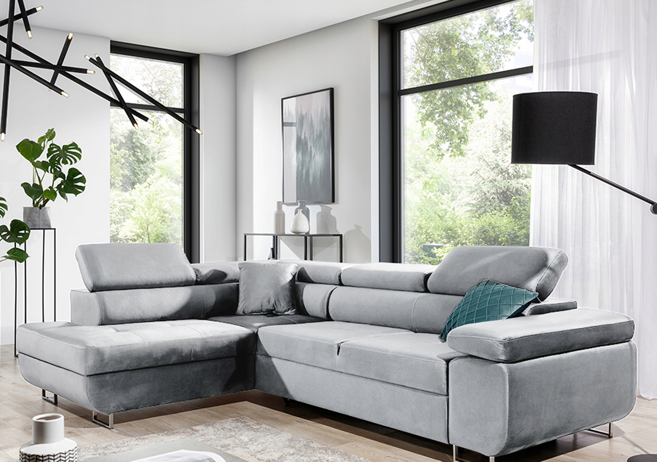 Narożnik z funkcją spania w monolith SZARY WYPOCZYNEK DO SALONU WYGODNY ...