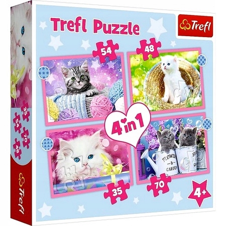 Trefl Puzzle 4w1 Zabawne kotki • Cena, Opinie - Allegro
