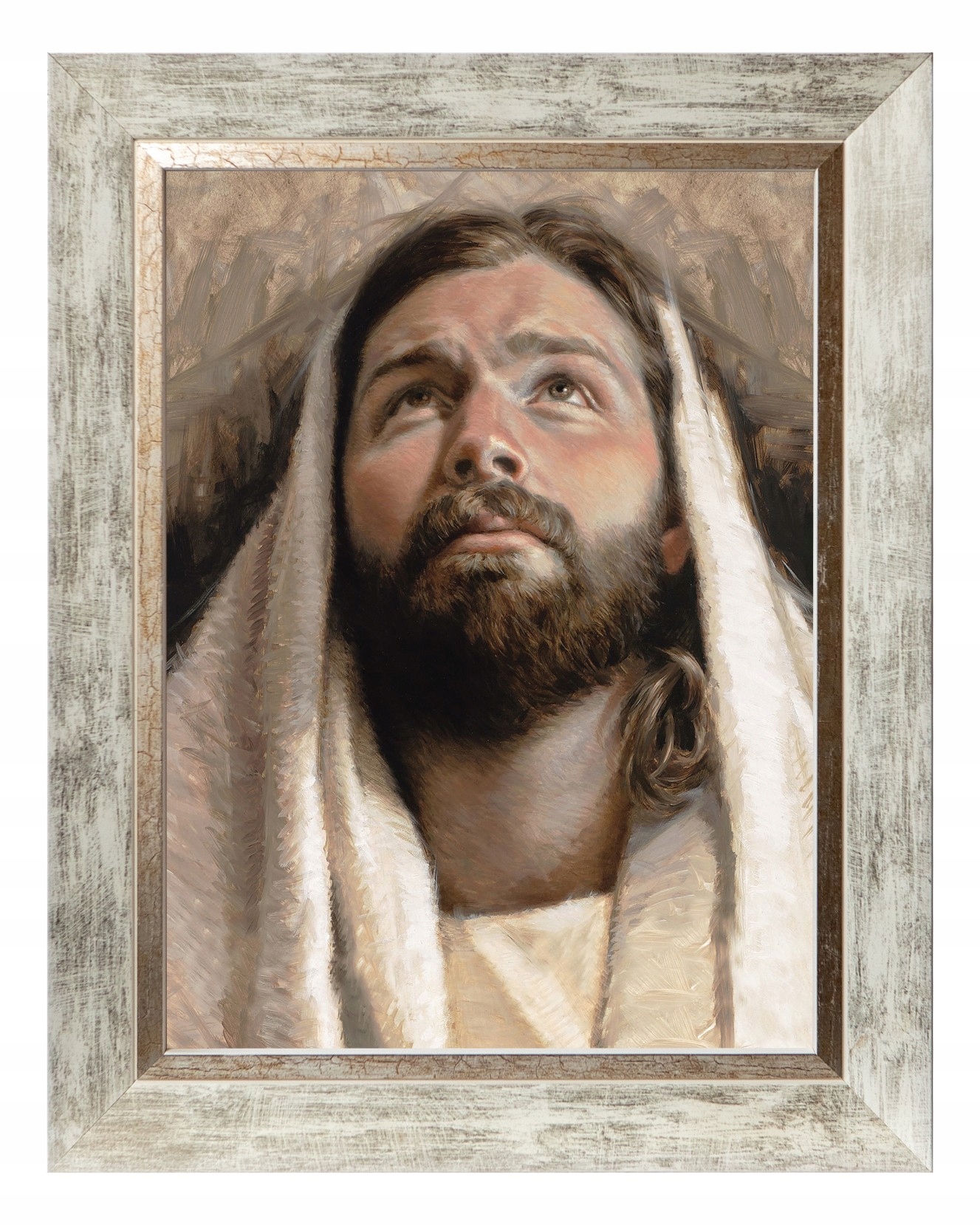 JEZUS PORTRET | OBRAZ RELIGIJNY NA PŁÓTNIE W BIAŁEJ RAMIE ZDOBIONEJ ...