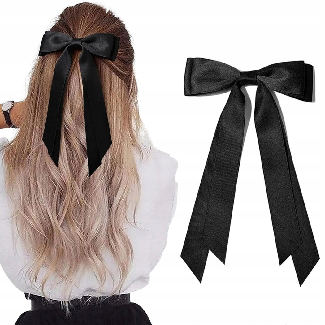 SPINKA DO WŁOSÓW kokarda wstążka długa cienka elegancka delikatna ...