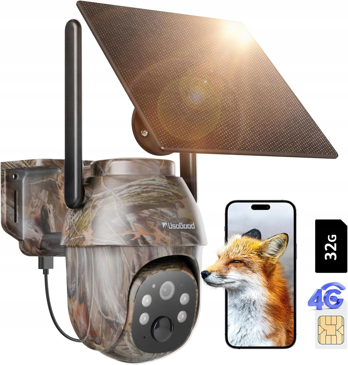 KAMERA SOLARNA ZEWNĘTRZNA OBROTOWA NA KARTĘ SIM 4G LTE GSM 2K 3MP Z ...