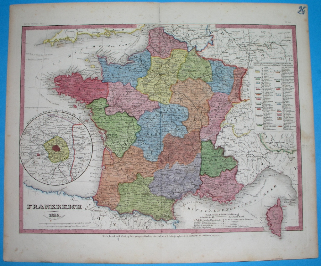 1853 oryginał MAPA FRANCJA PARYŻ PROWANSJA NORMANDIA KORSYKA MARSYLIA ...
