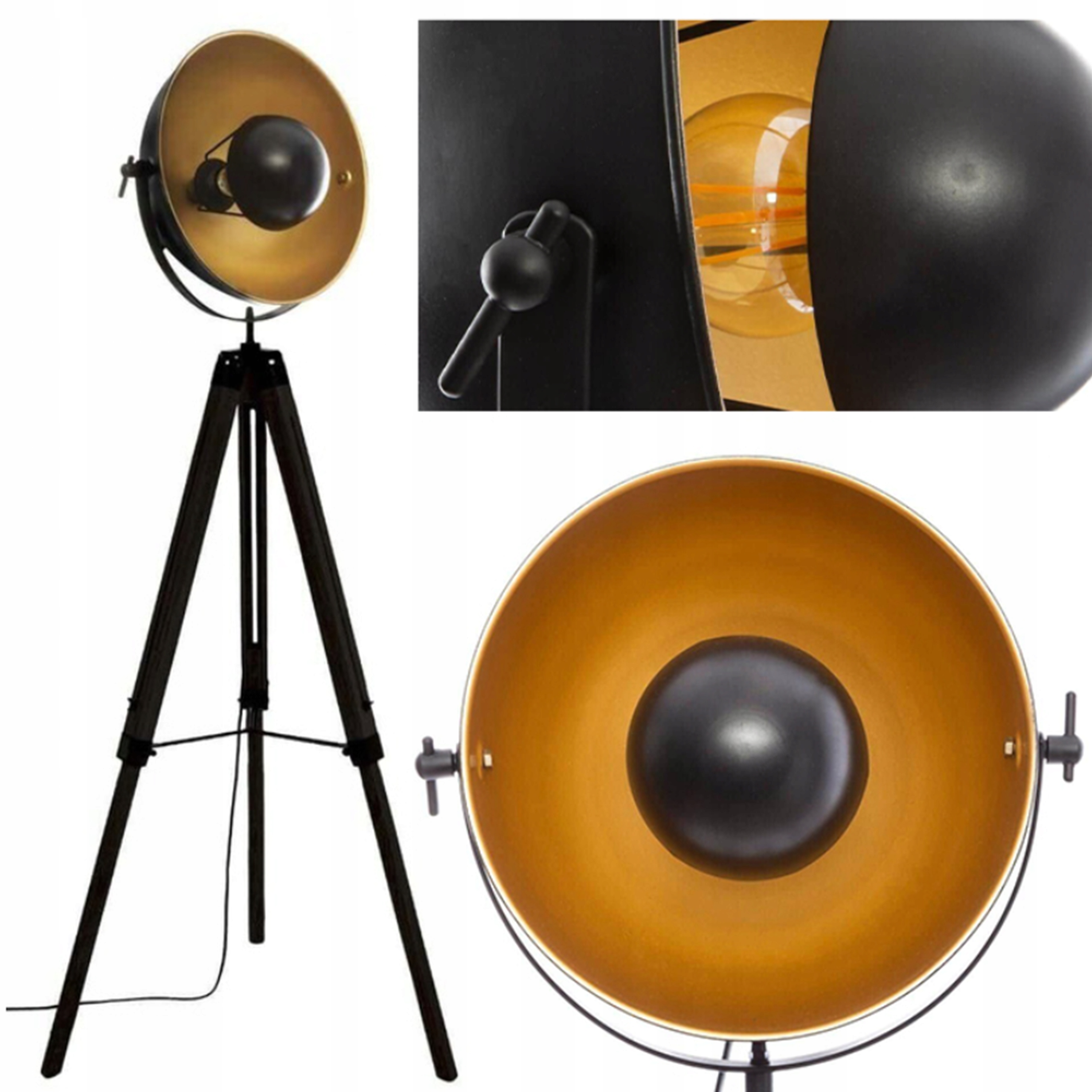 Lampa stojąca podłogowa trójnóg reflektor 156,5 cm loft do salonu ...