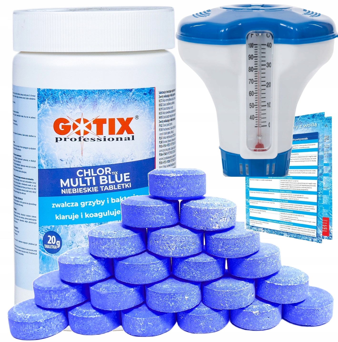 Chlor do bazénu Tablety Modré, Dávkovač 1kg - Zaručuje Čistou Vodu za ...