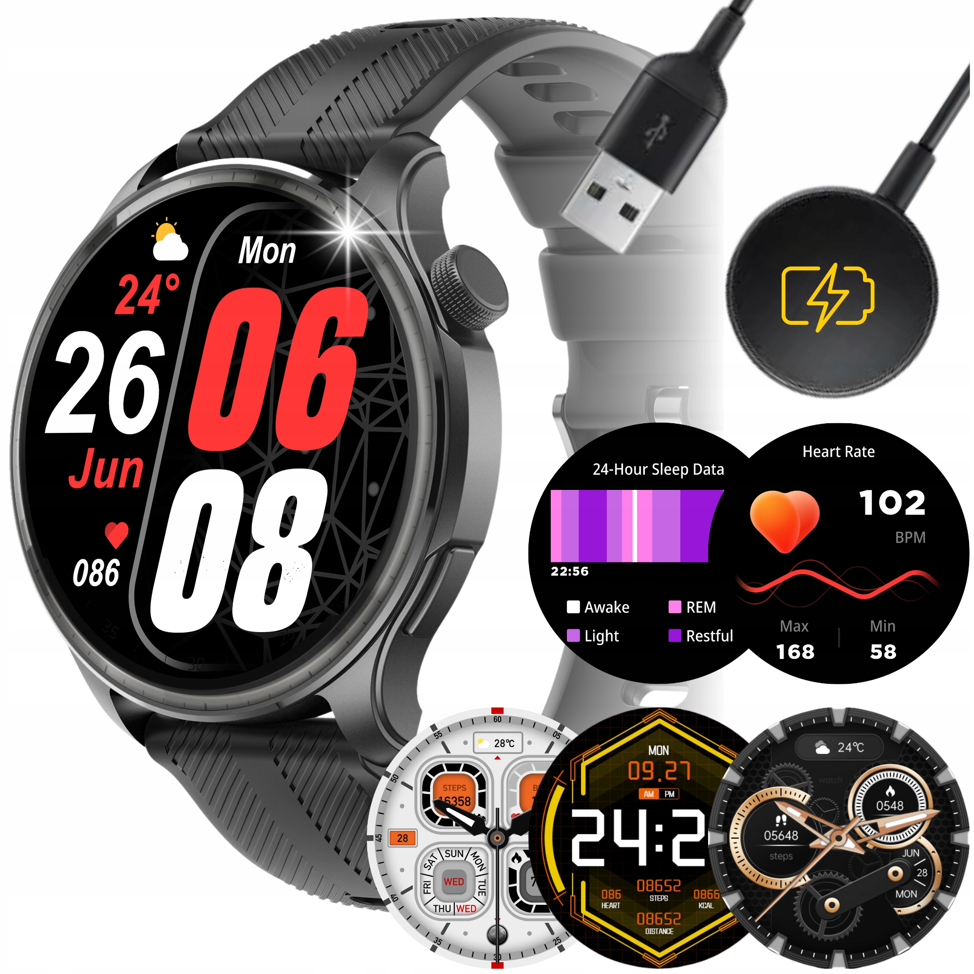 SMARTWATCH ZEGAREK MĘSKI SPORT MENU PL AMOLED WODOODPORNY ROZMOWY DUŻY - Sklep, Opinie, Cena w ...