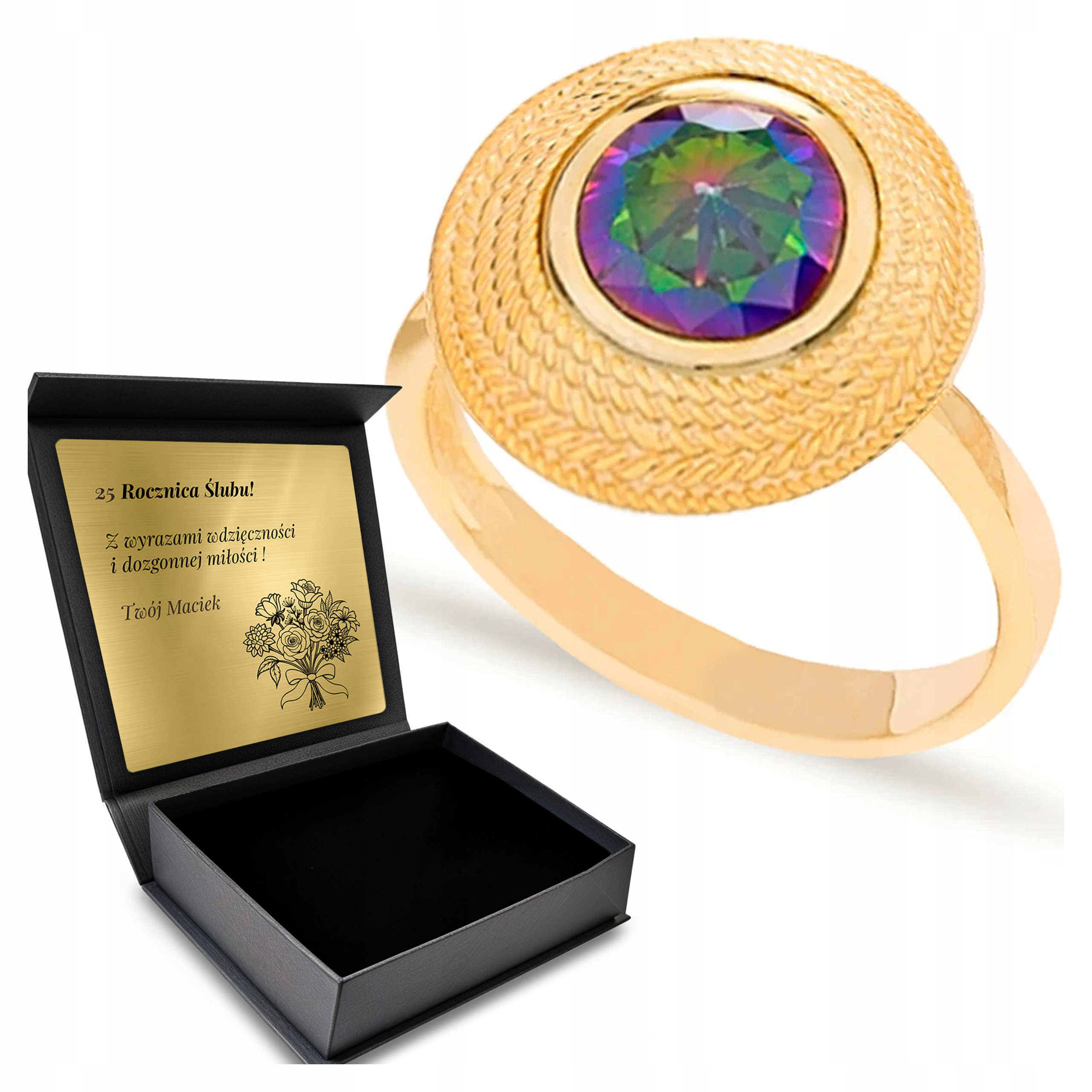 PIERŚCIONEK ZŁOTY MISTYCZNY TOPAZ BIŻUTERIA DLA KOBIETY SREBRO 925 ...