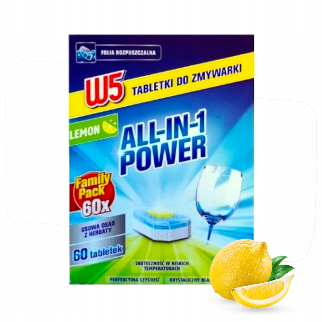 Tabletki do zmywarki W5 All In One Lemon 60 sztuk (4056489379683 ...