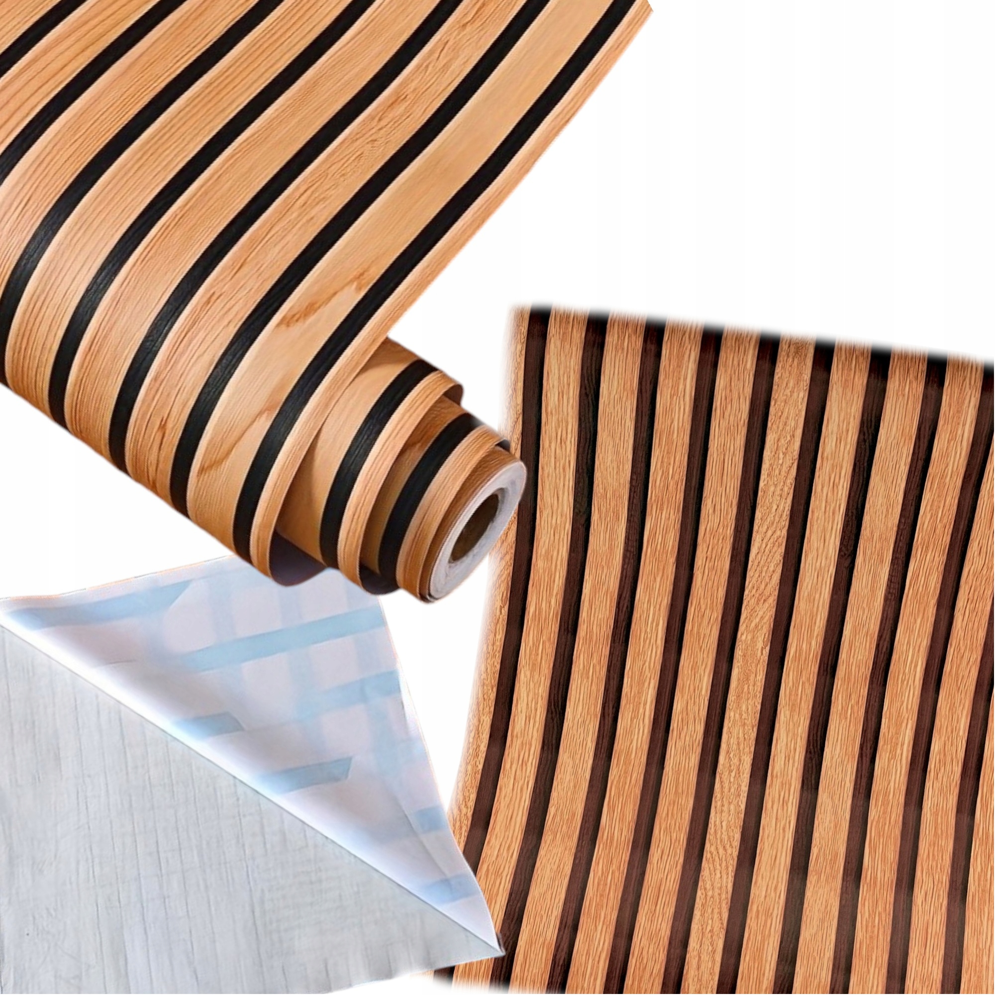 TAPETA LAMELE SAMOPRZYLEPNA PVC PANELE IMITACJA DEKOR DESKI ŚCIENNE ...