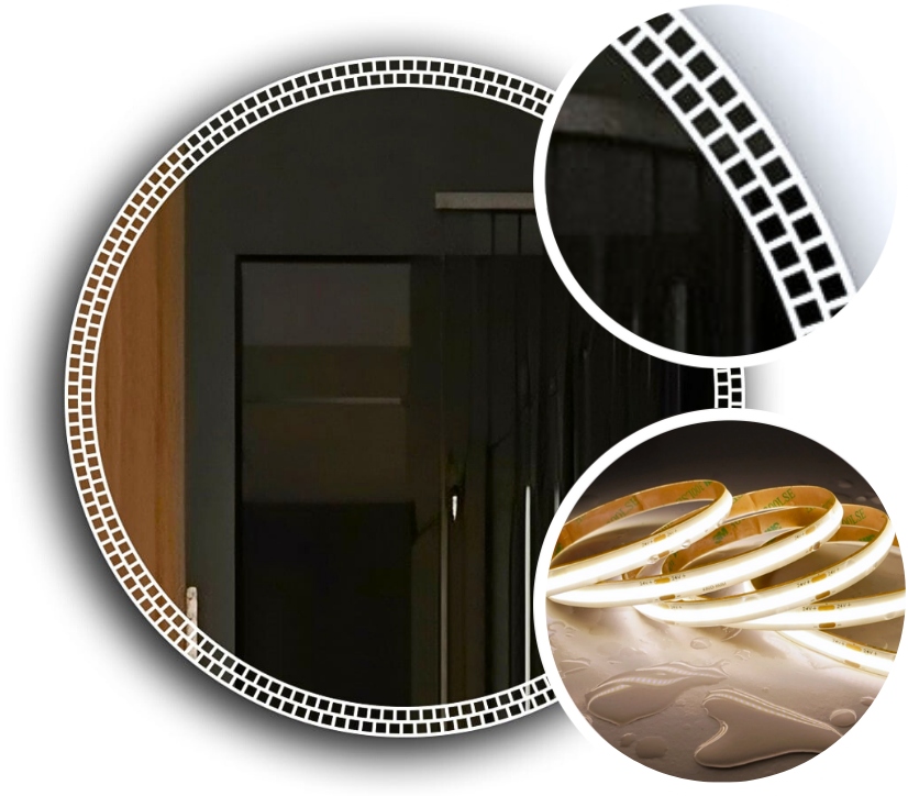 LUSTRO 70 cm LED OKRĄGŁE PODŚWIETLANE + WODOODPORNE LEDY COB 480 diod/m ...