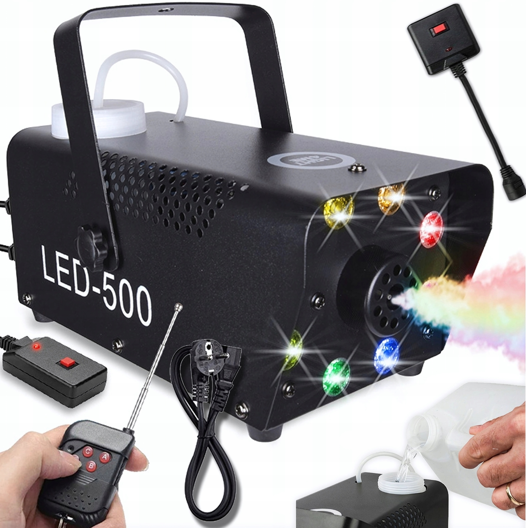 WYTWORNICA DYMU MGŁY ZADYMIARKA 8 DIOD LED RGB MOCNA WYDAJNA 500W ...