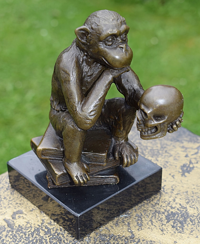 Brąz MAŁPA + TRUPIA CZASZKA RZEŹBA figura 12486347931 - Allegro.pl