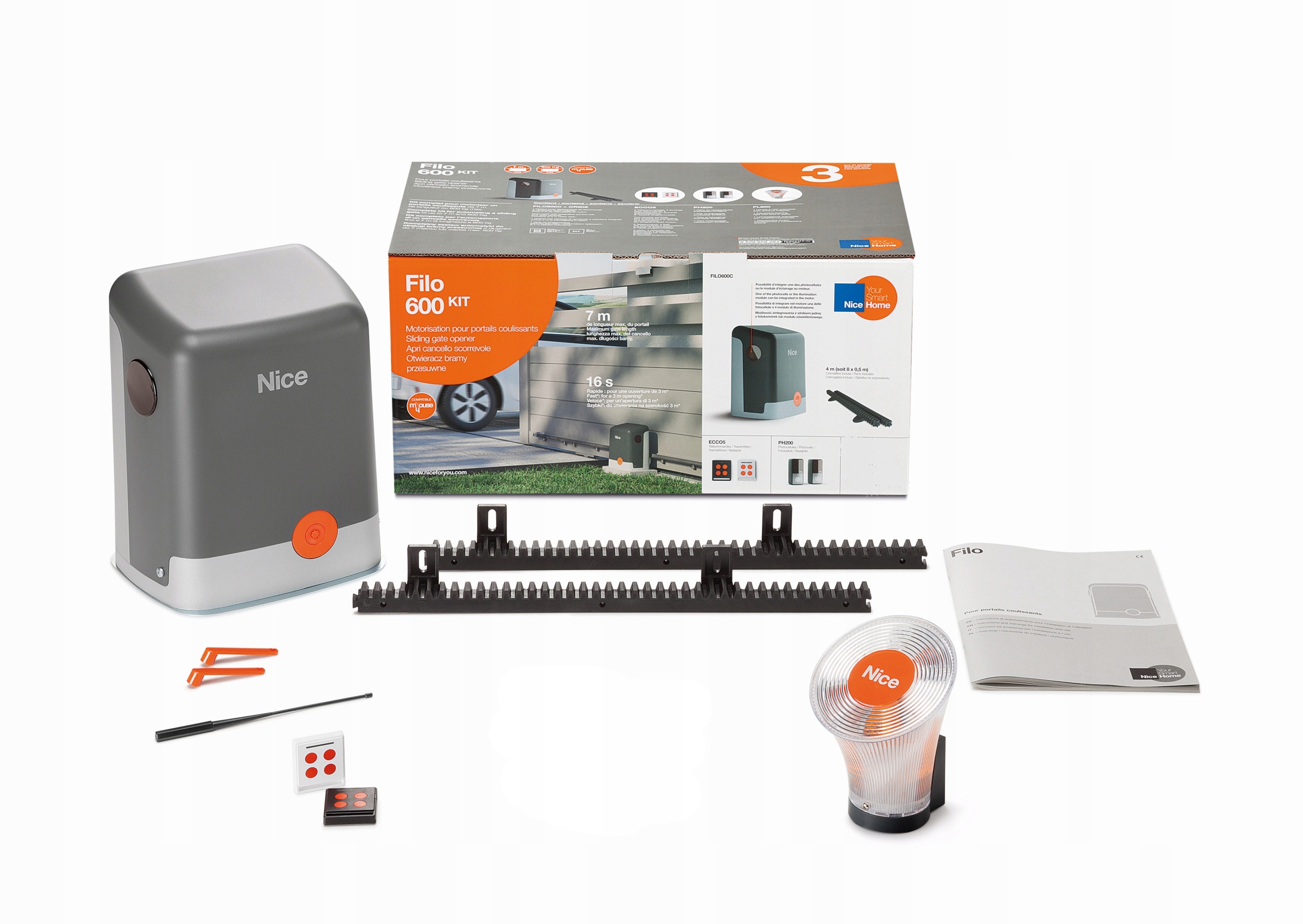 NICE HOME FILO600KIT napęd brama przesuwna 600kg, 2piloty foto listwa ...