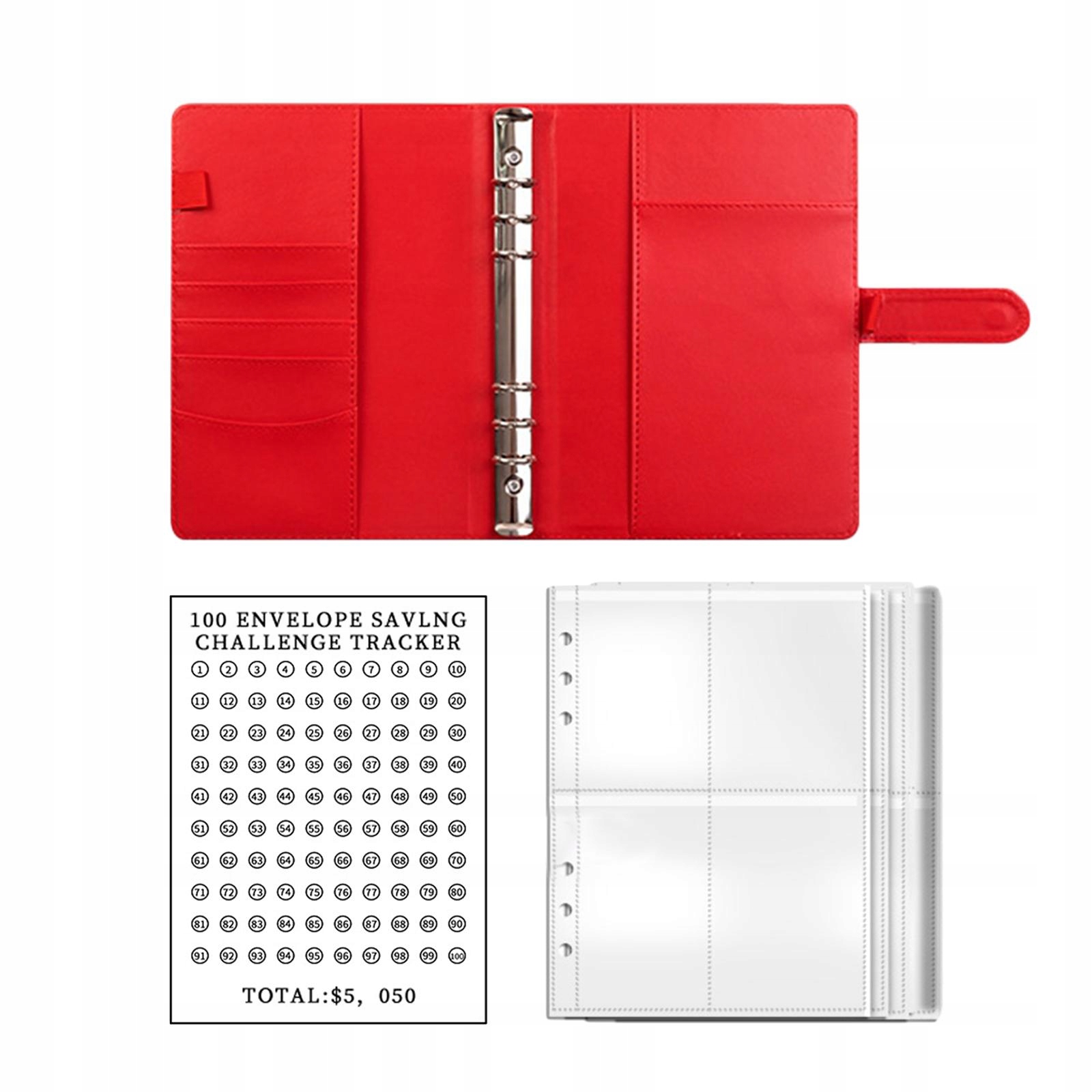 100 Envelope Challenge Binder Budget Binder Red za 338 Kč - Allegro