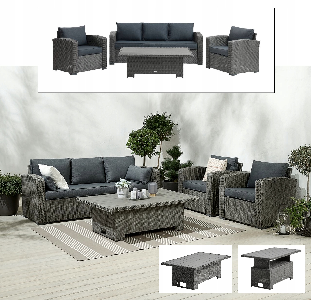 Zestaw ogrodowy Komplet Wypoczynkowy SZARY VEM 5os (VEMB) • Cena ...