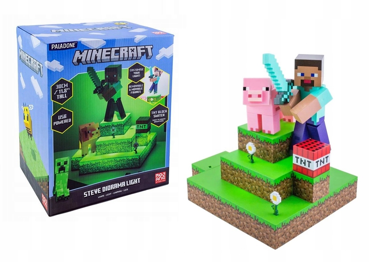 LAMPA DIORAMA MINECRAFT STEVE WYSOKOŚĆ 30 CM - porównaj ceny - Allegro.pl