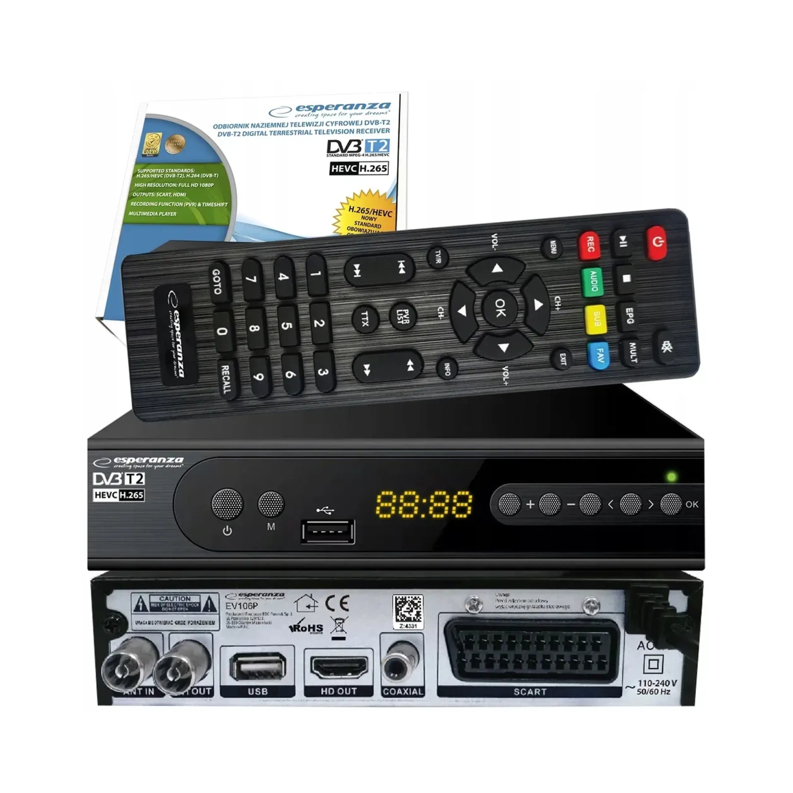 DEKODER TELEWIZYJNY TUNER DARMOWEJ TELEWIZJI TV NAZIEMNEJ DVB-T2 HEVC ...