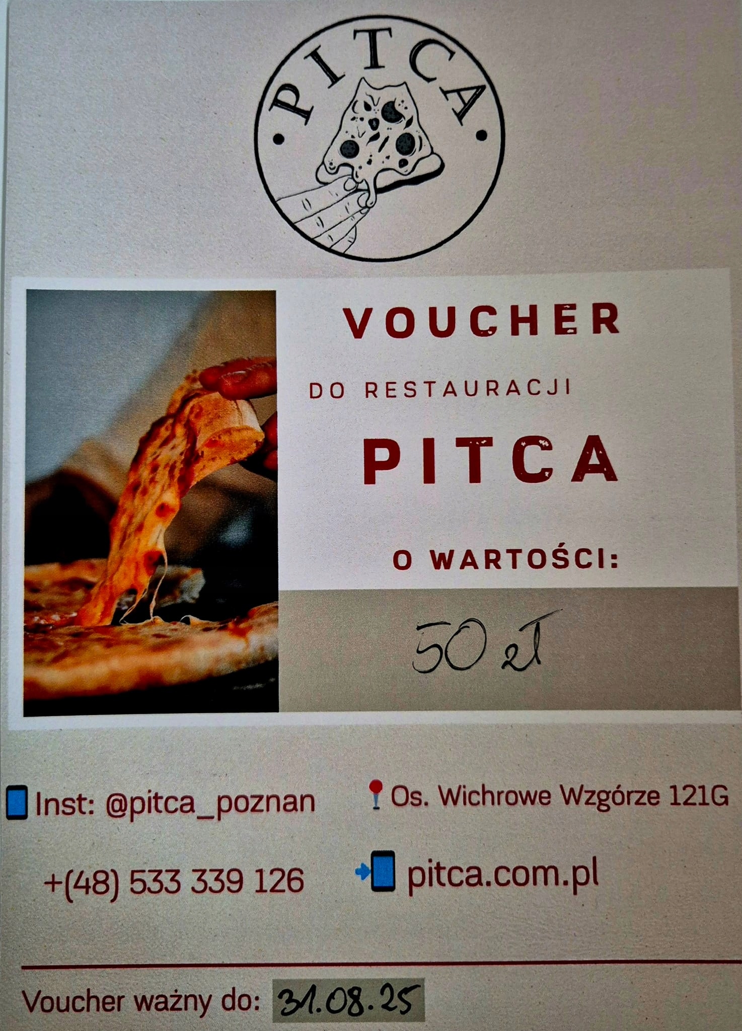 Voucher do restauracji PITCA o wartości 50 zł 17553550963 ...