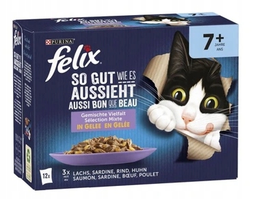 Felix SoGut SENIOR 12x85g Mix mięs galareta DE (7613036893596) • Cena ...
