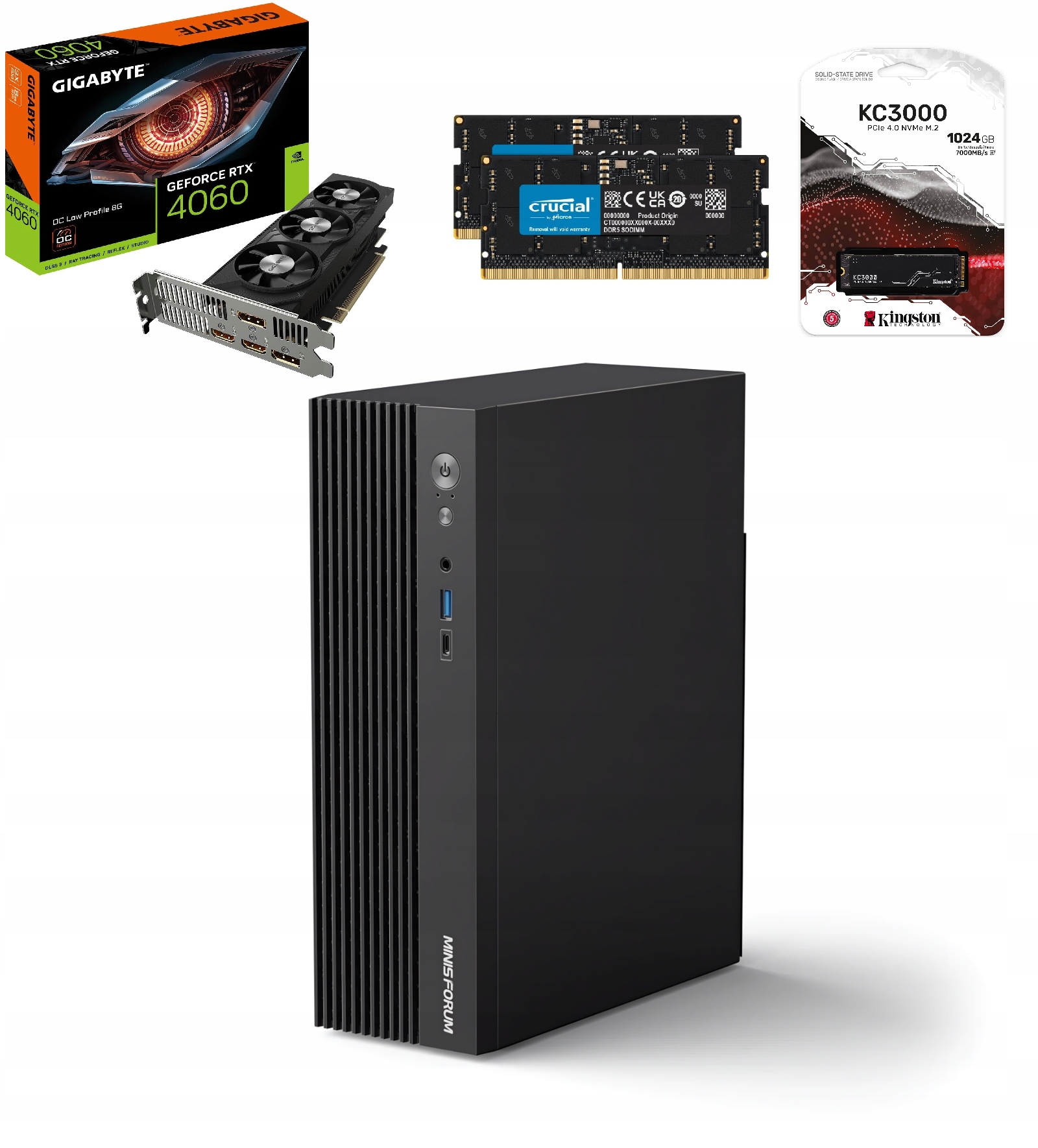 Mini komputer PC SFF - RYZEN 9 7940HX, 64GB RAM, 1TB KC3000, RTX4060 LP ...