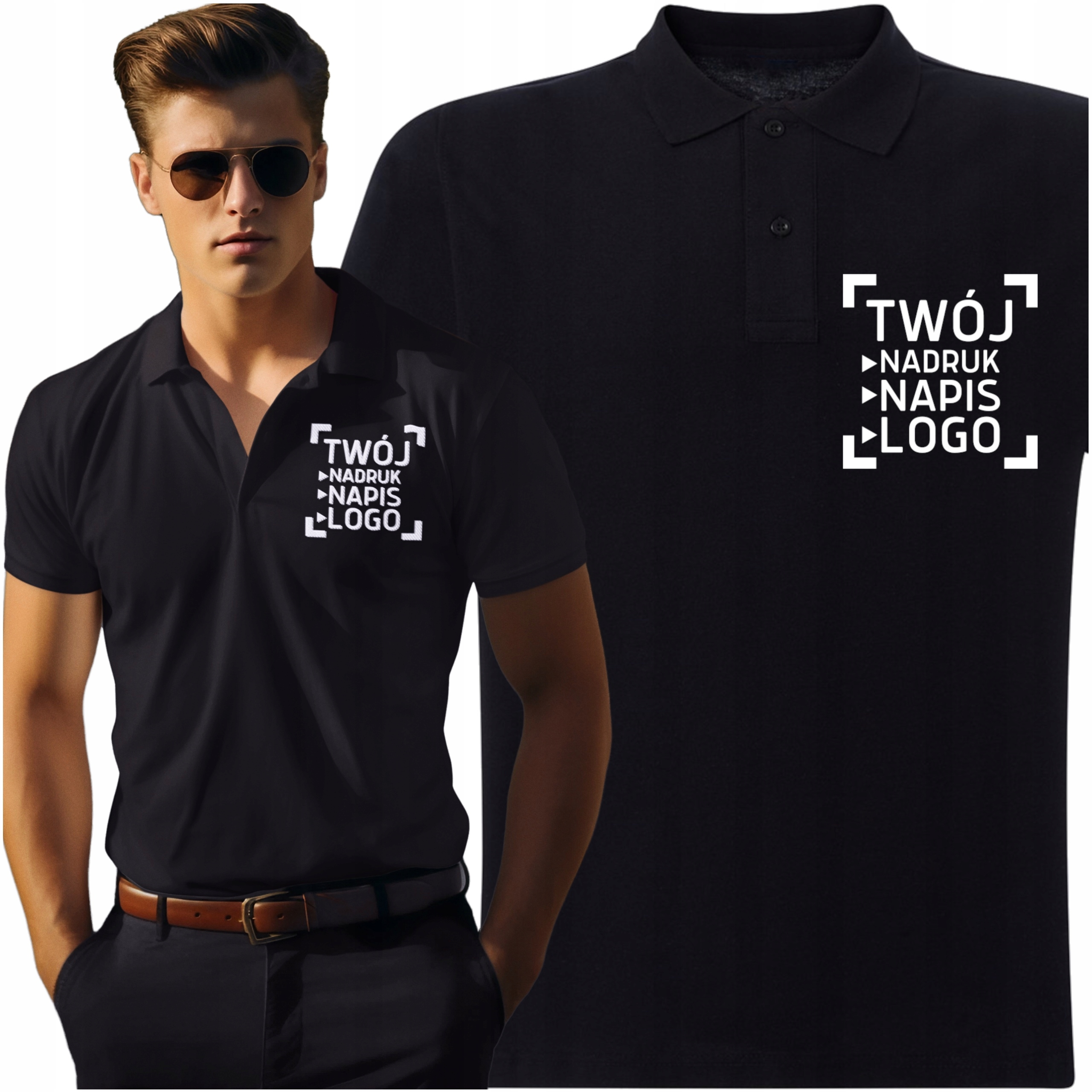 KOSZULKA POLO Z WŁASNYM NADRUKIEM MĘSKA LOGO NAPIS DOWOLNA GRAFIKA - M ...