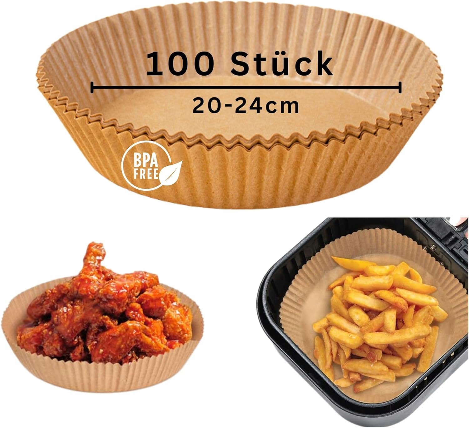 WKŁADY DO FRYTKOWNICY BEZTŁUSZCZOWEJ x100 PAPIEROWE 20cm TACKI papier Hanaa (5905940506481 ...