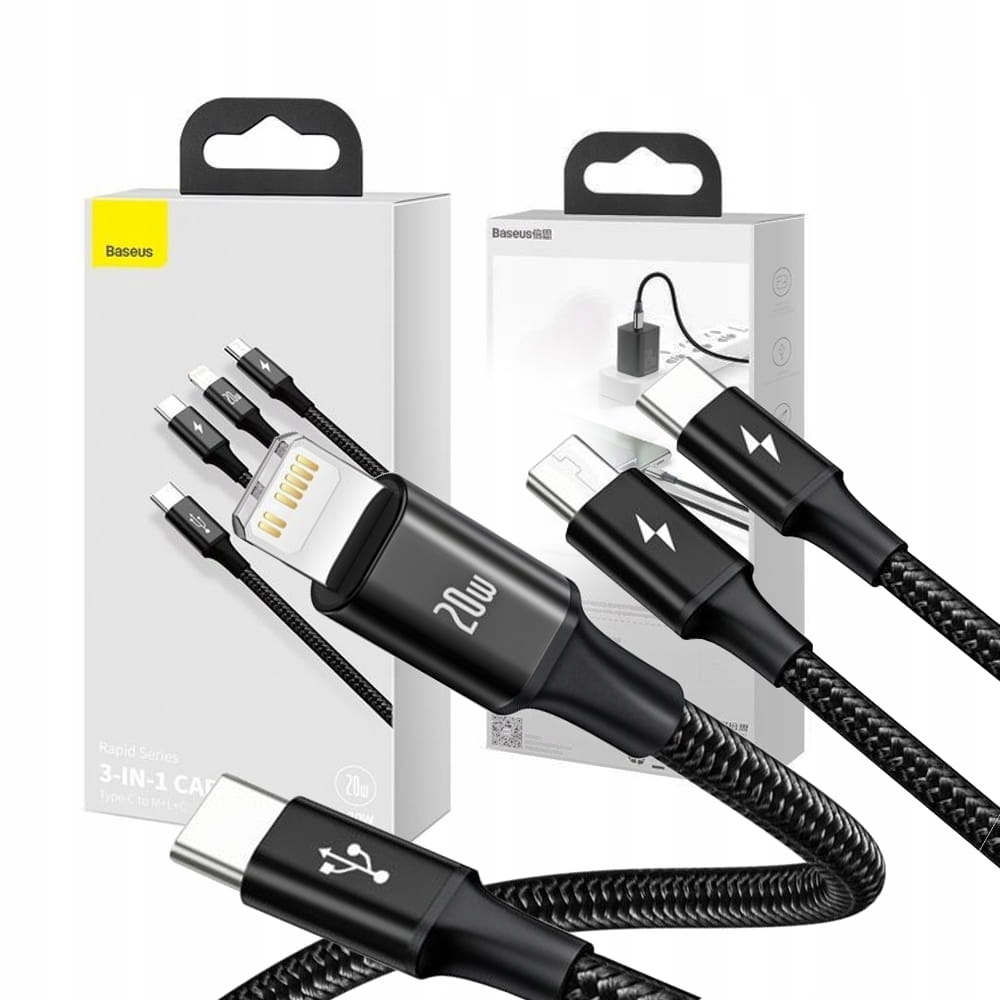 Baseus Tungsten 3w1 kabel USB - USB Typ C / Lightning / micro USB 3,5 A 1,5 - Sklep, Opinie ...
