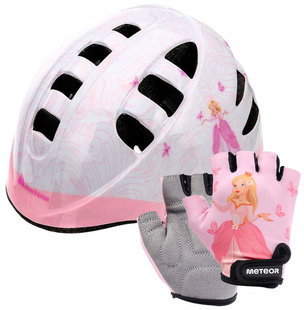 METEOR Kask Rowerowy Ochronny Z Regulacją Dla Dziewczynki + Rękawiczki ...