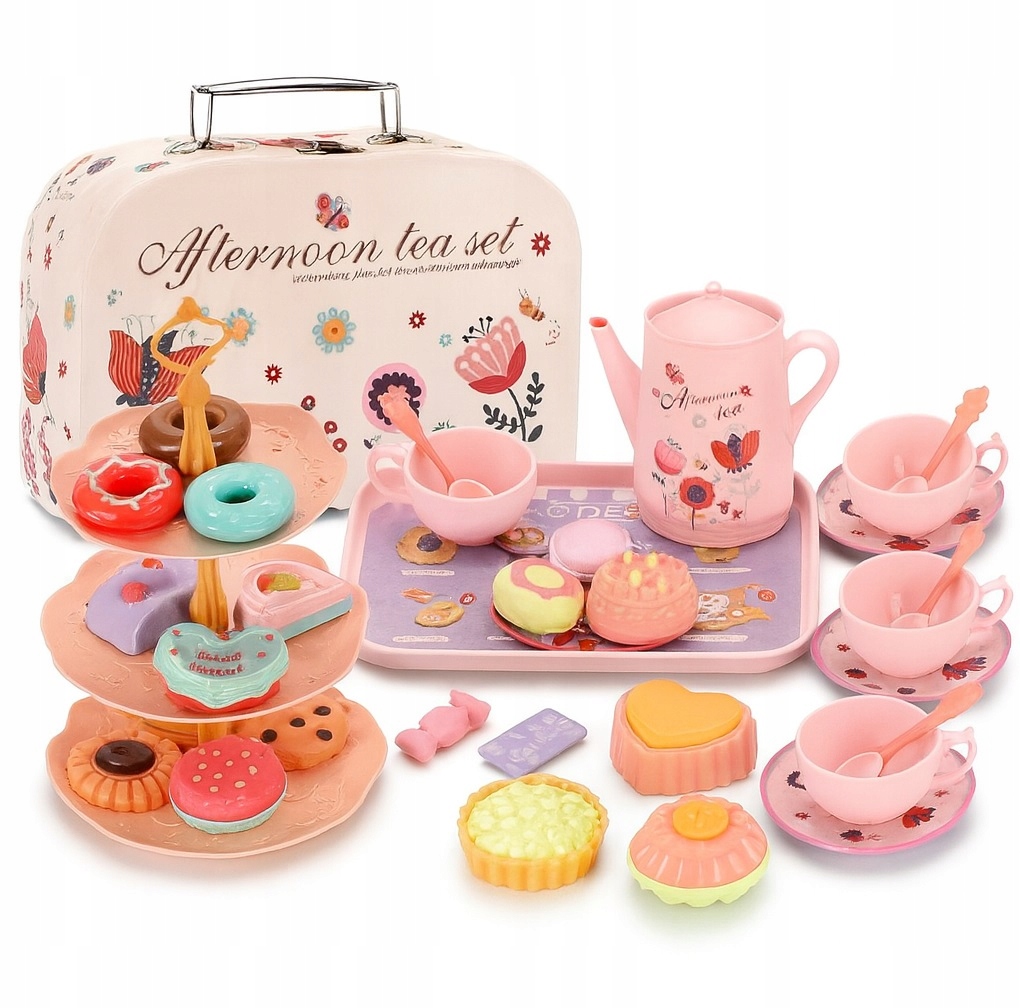 Serwis kawowy ZESTAW do herbaty dla dzieci w walizce czajnik taca 40el ...