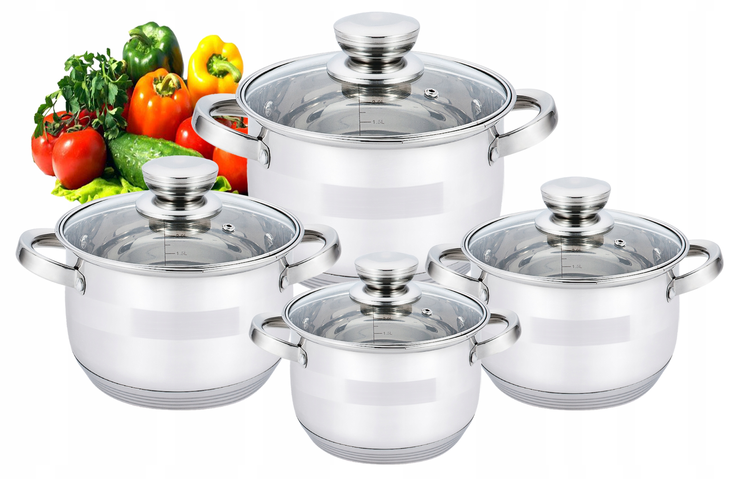 GARNKI INDUKCJA ELEGANCKI ZESTAW GARNKÓW STALOWYCH komplet GAZ ...